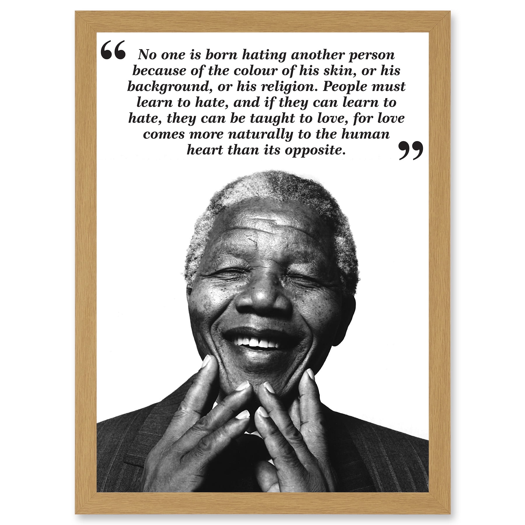 Nelson Mandela No One Is Born Hating Black White Typography Quote A4 ...