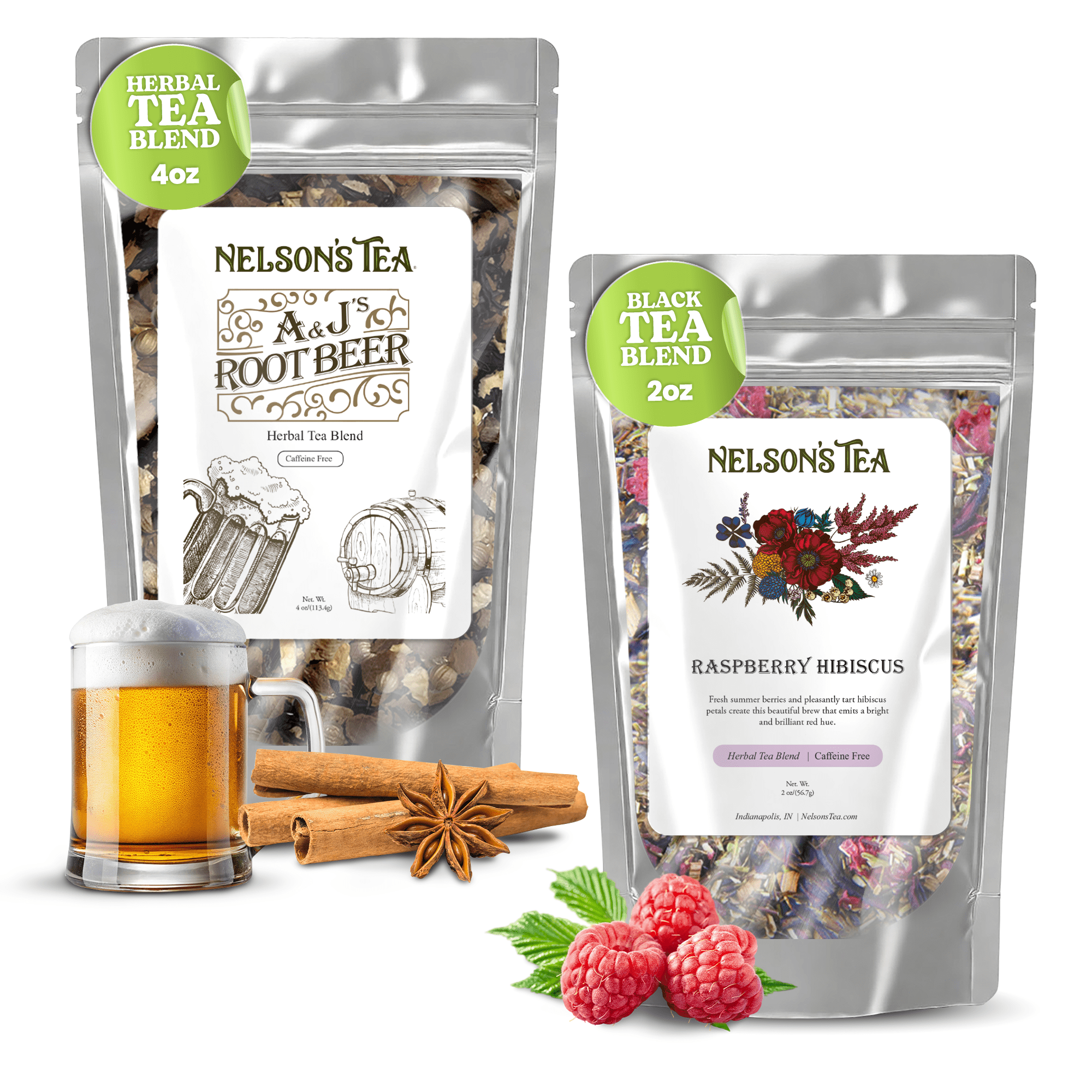 Nelson's Tea Bundle - A&J's Root Beer Herbal Tea (4oz) & Raspberry ...