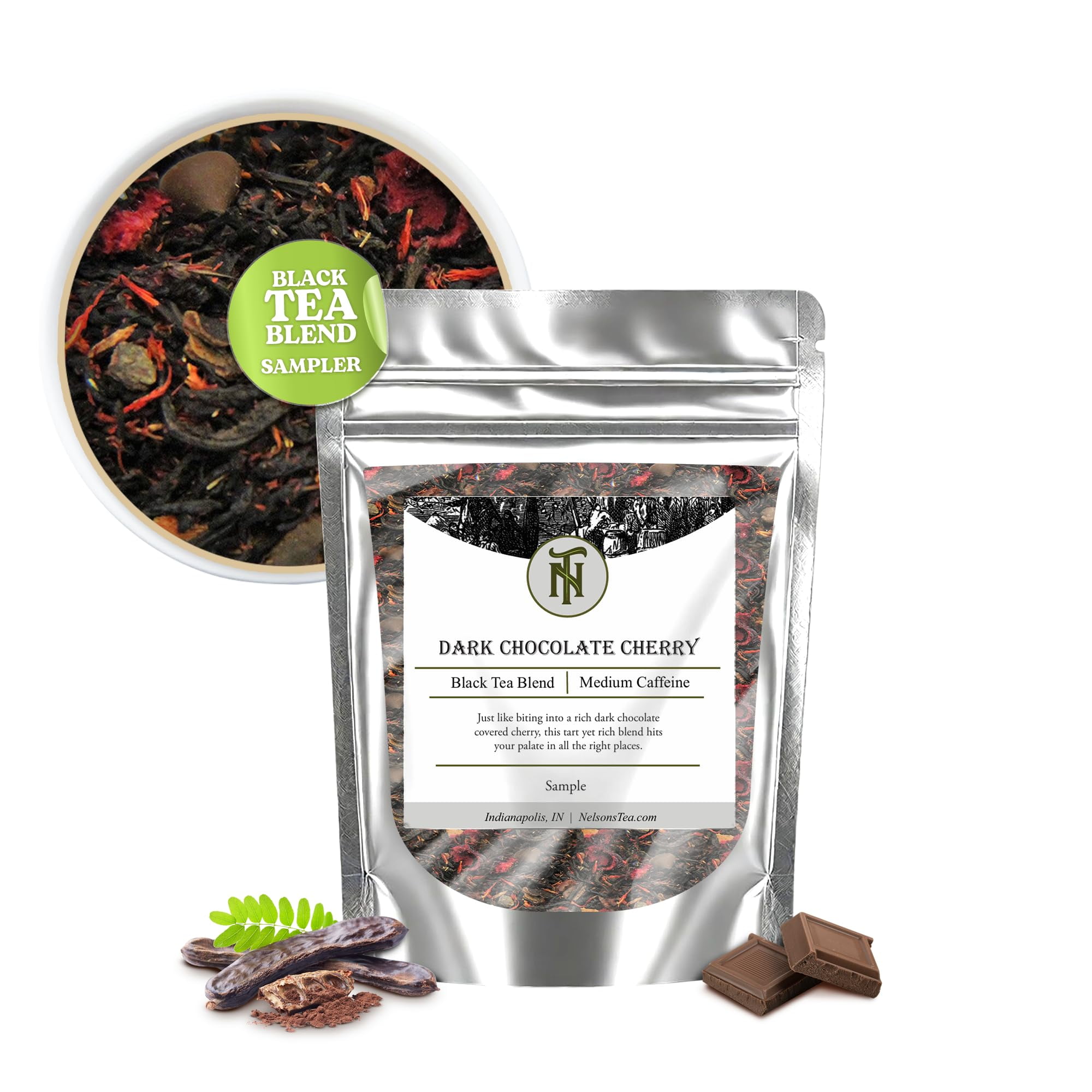 Nelson's Tea Dark Chocolate Cherry - Rich blend of Pu-erh Black Tea, Chocolate Chips, Wild ...