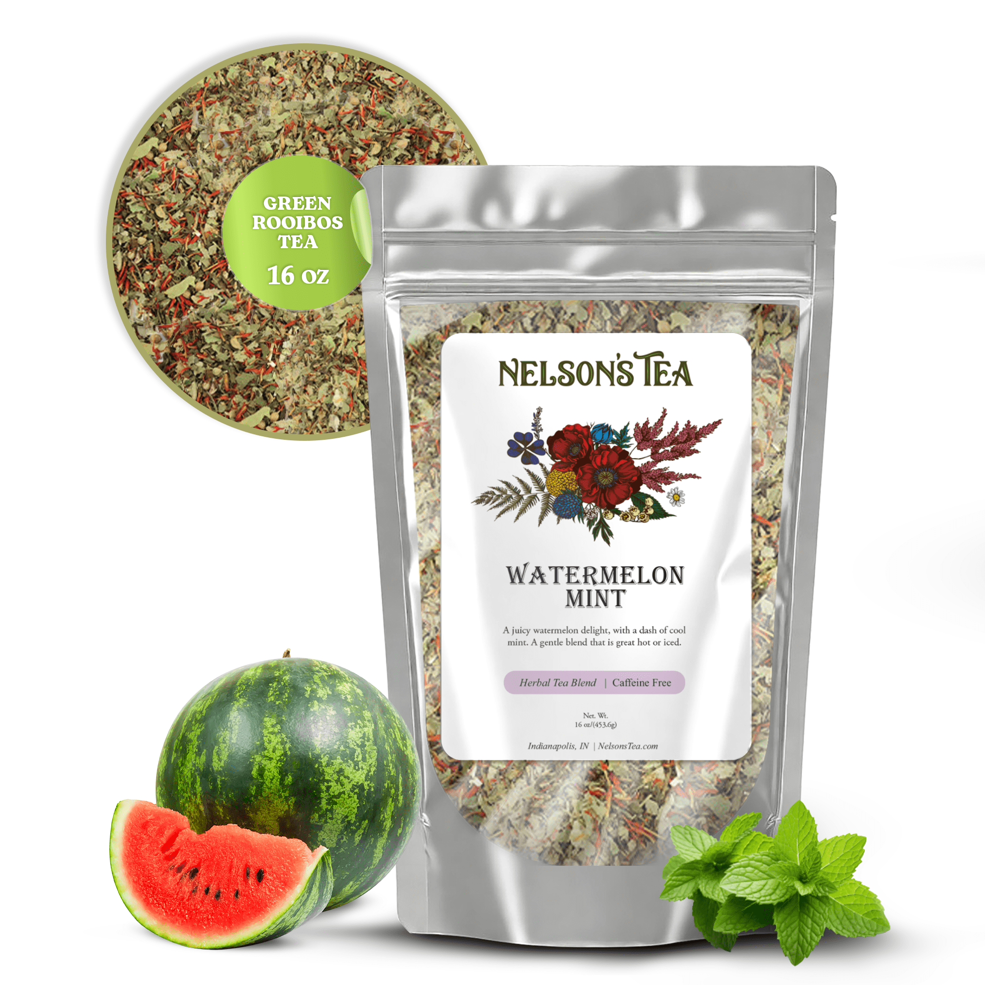 Nelson's Tea Watermelon Mint Tea Loose Leaf - Green Rooibos Tea with ...