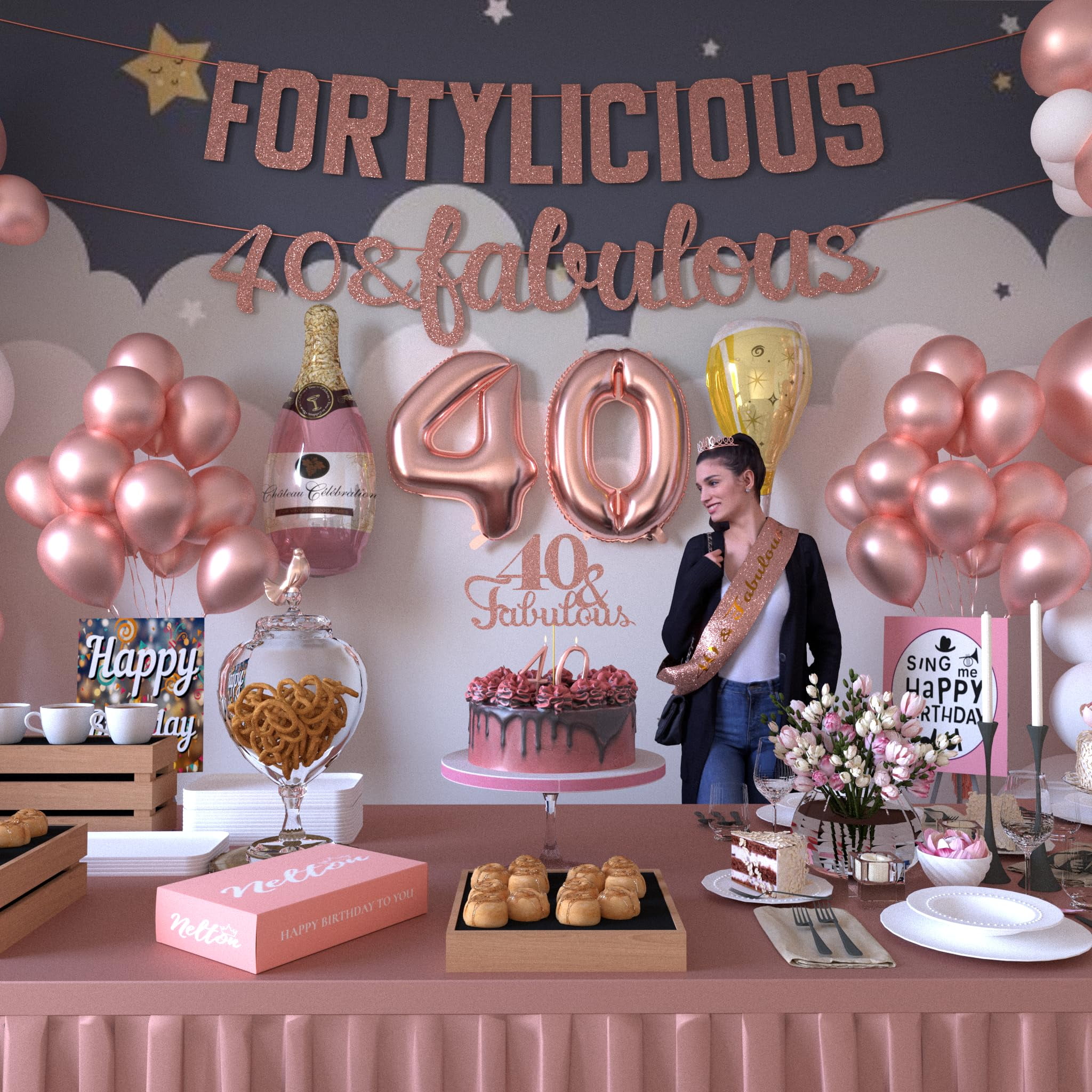 Nelton 40TH Rose Gold CM31 Birthday Decorations for Women Includes ...