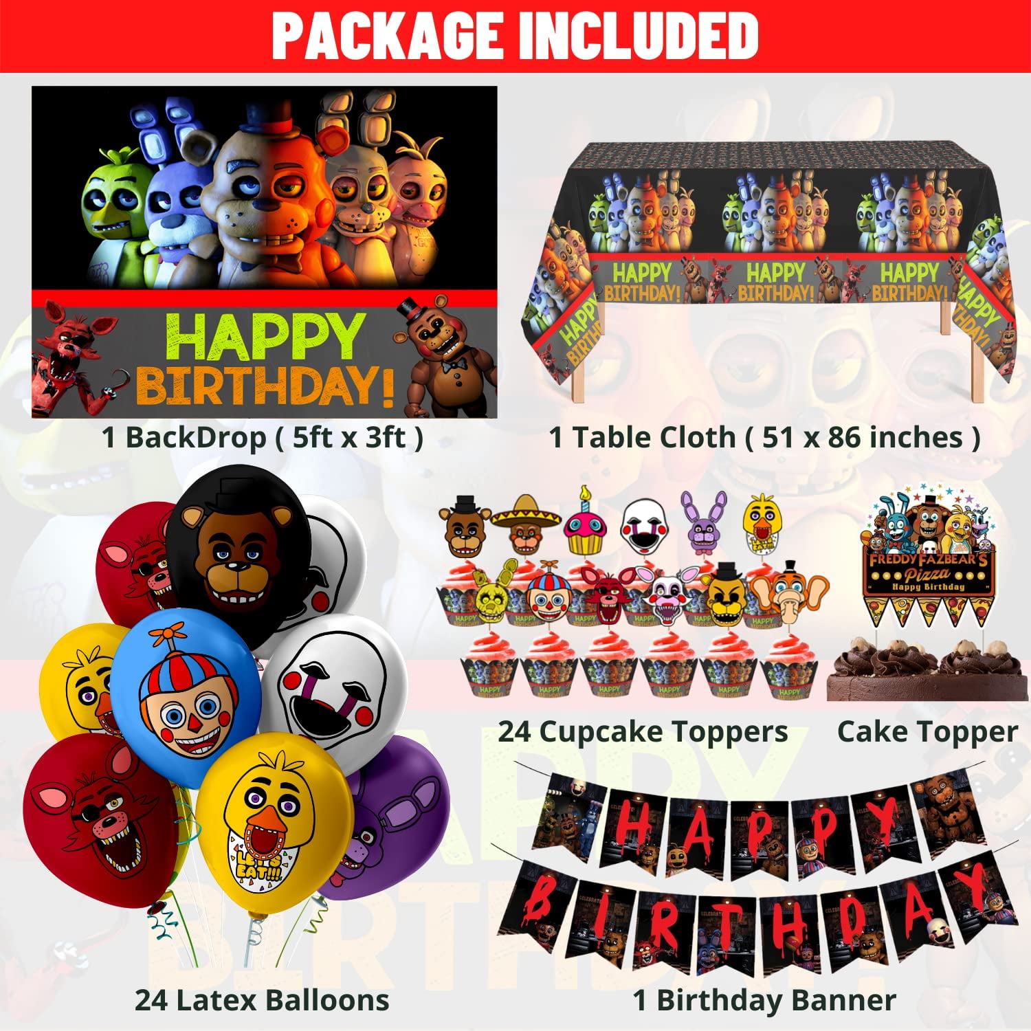 Nelton Birthday Party AJH3 Supplies For FNAF Includes Banner - Backdrop ...