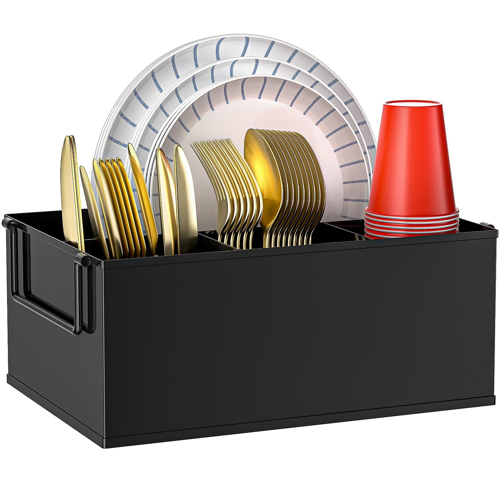 NelyBet Paper Plate Holder Reusable - Outdoor Utensil Caddy with Dual ...