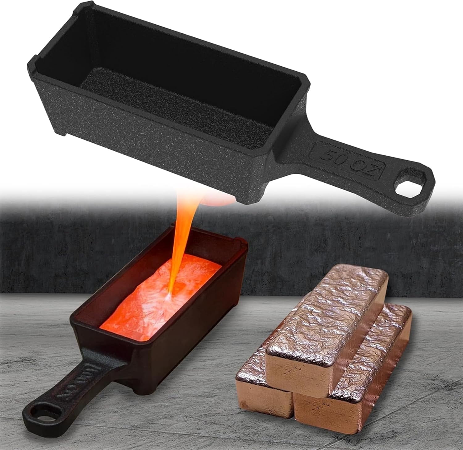 Nelyrho Cast Iron Ingot Mold Crucible with Handle, 50 oz Loaf Bar Mold ...