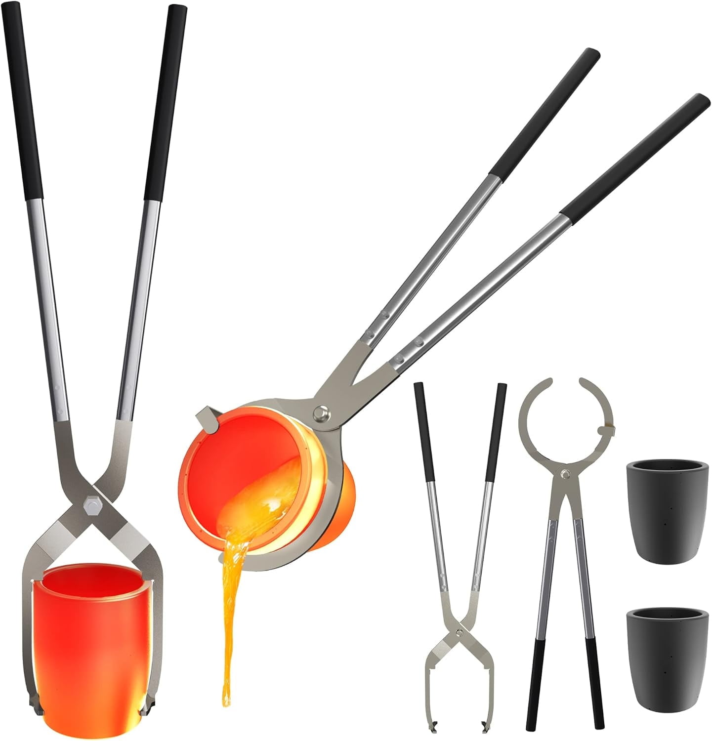 Nelyrho Crucible Tongs Set with 2 Graphite Crucibles #10 (26lbs-12kg ...