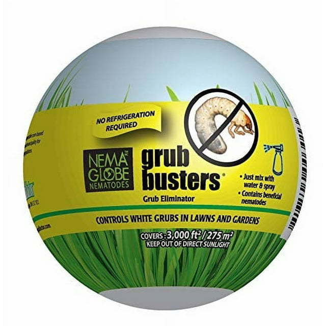 Nema Globe Nematodes Grub Buster, Controls White Grubs in Lawns and Gardens, 2.75 oz, Covers ...