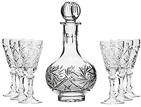 Neman 16 Oz Crystal Decanter and 2 Oz Shot Glasses, Carafe with Stopper ...