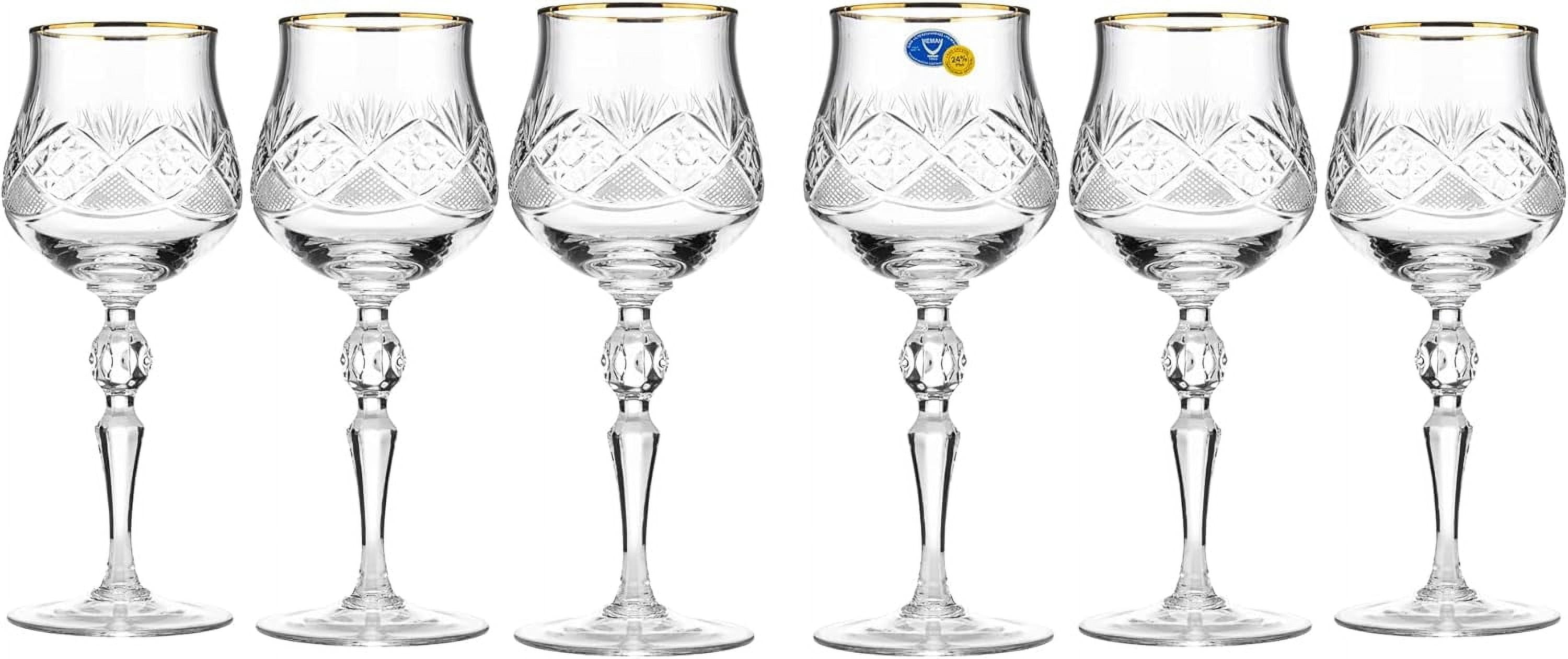 Neman Crystal 8 Oz. Crystal Wine Glass with Gold Rim, Set of 6 ...