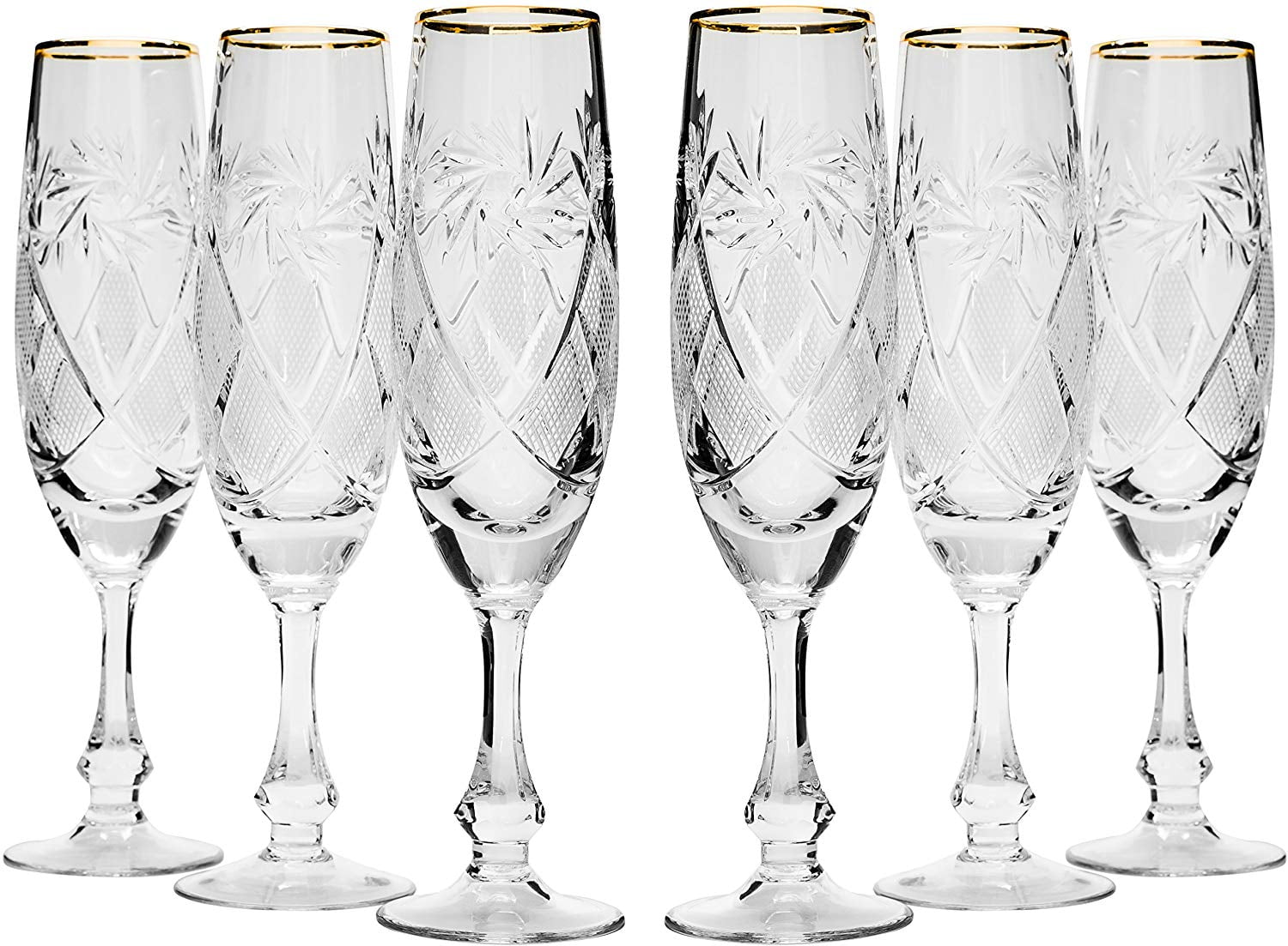 Neman GB6874G, 5.7 Oz (170 ml) Hand-Made Crystal Champagne Flutes, 24K ...