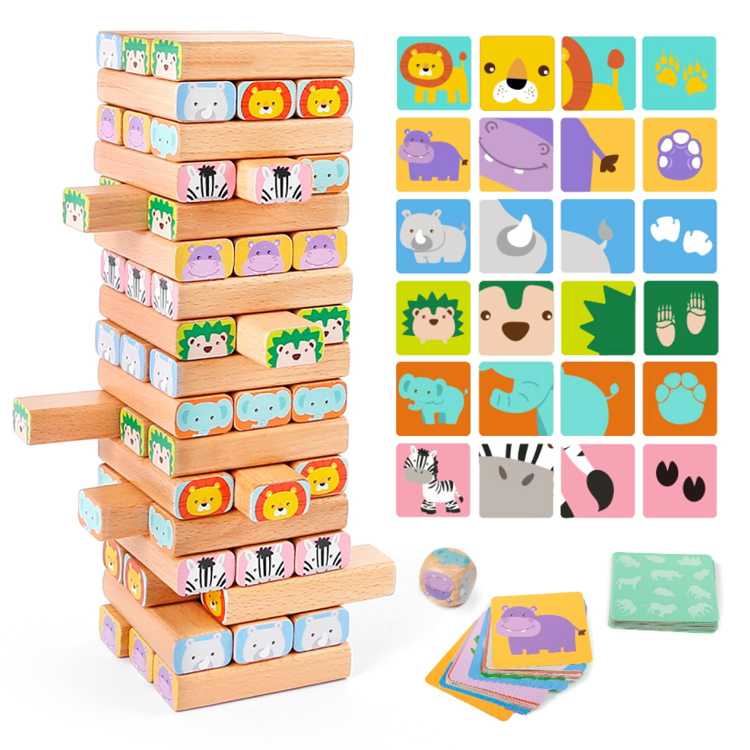 Nene Toys Wooden Block AIF4 Stacking Game - 4-in-1 Tumble Tower Family ...