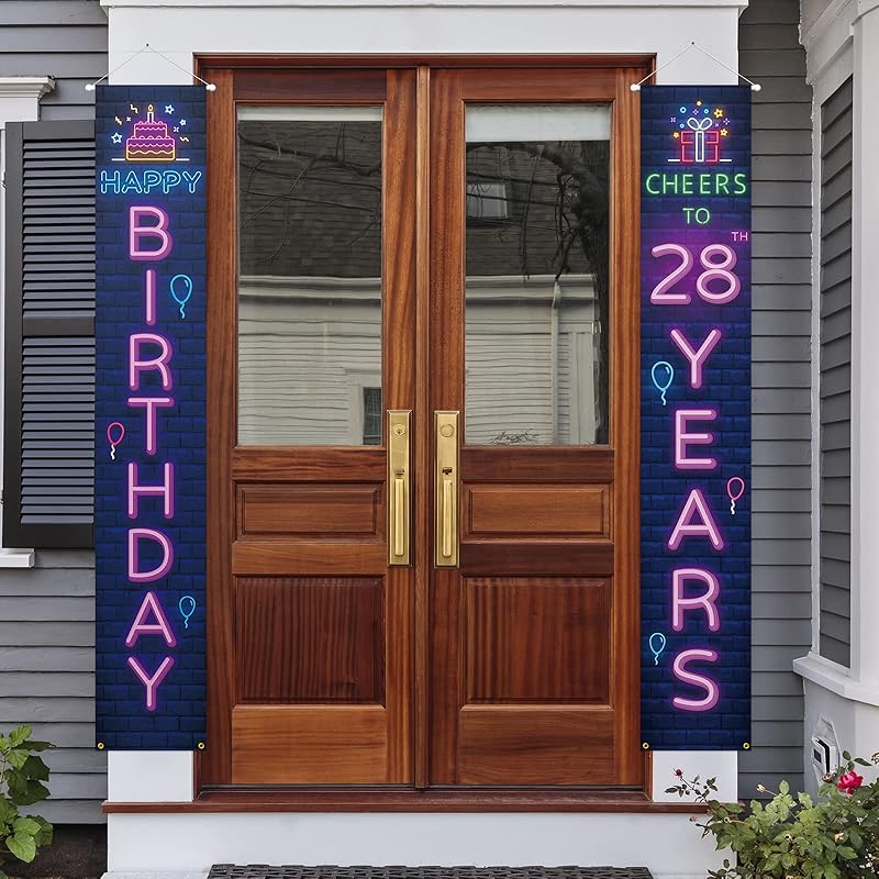 Neno Glow Happy 28th Birthday Porch Sign Door Banner Decor Colorful ...