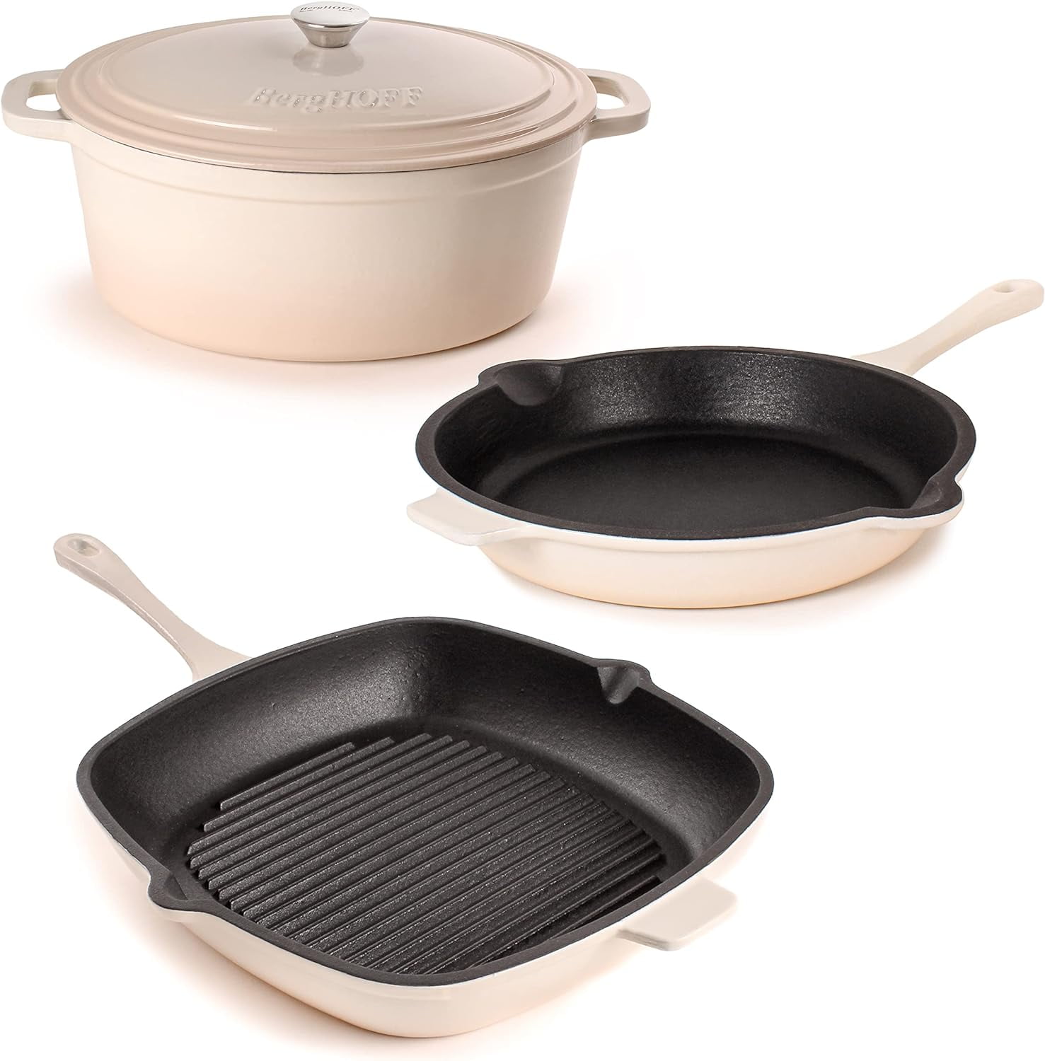 Neo 4Pc Enameled Cast Iron Cookware Set, Fry Pan 10 inches, Grill Pan ...