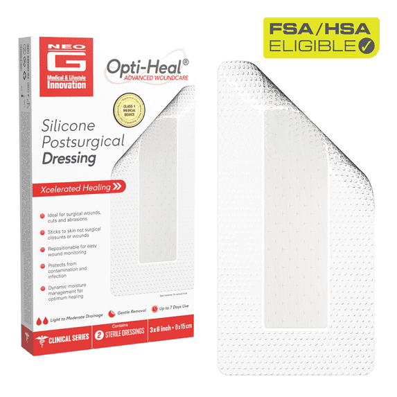 Neo G Opti-Heal Silicone Postsurgical Dressing 3x6, 2CT - Walmart.com