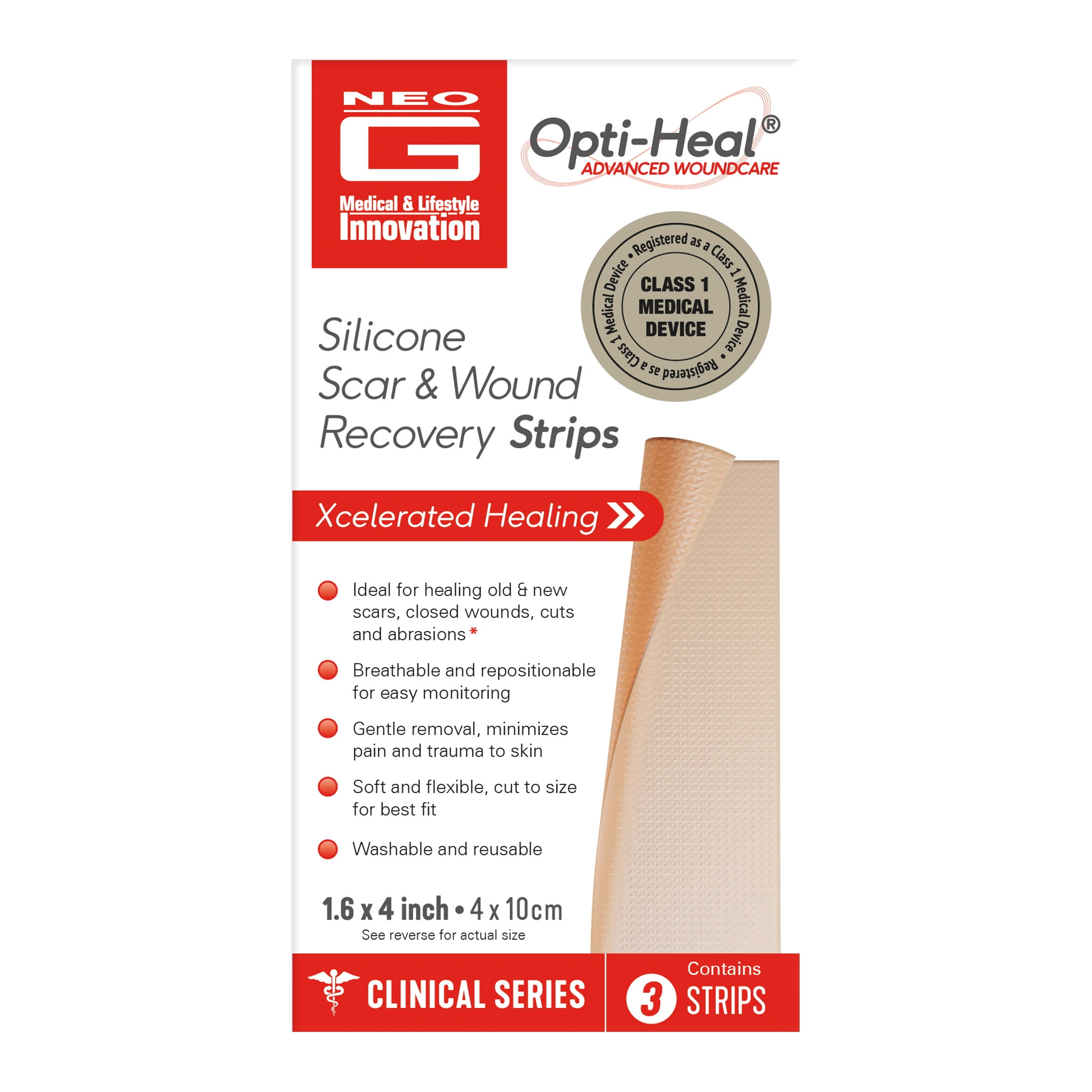 Neo G Opti-Heal Silicone Scar & Wound Recovery Strips 1.6x4, 3CT ...
