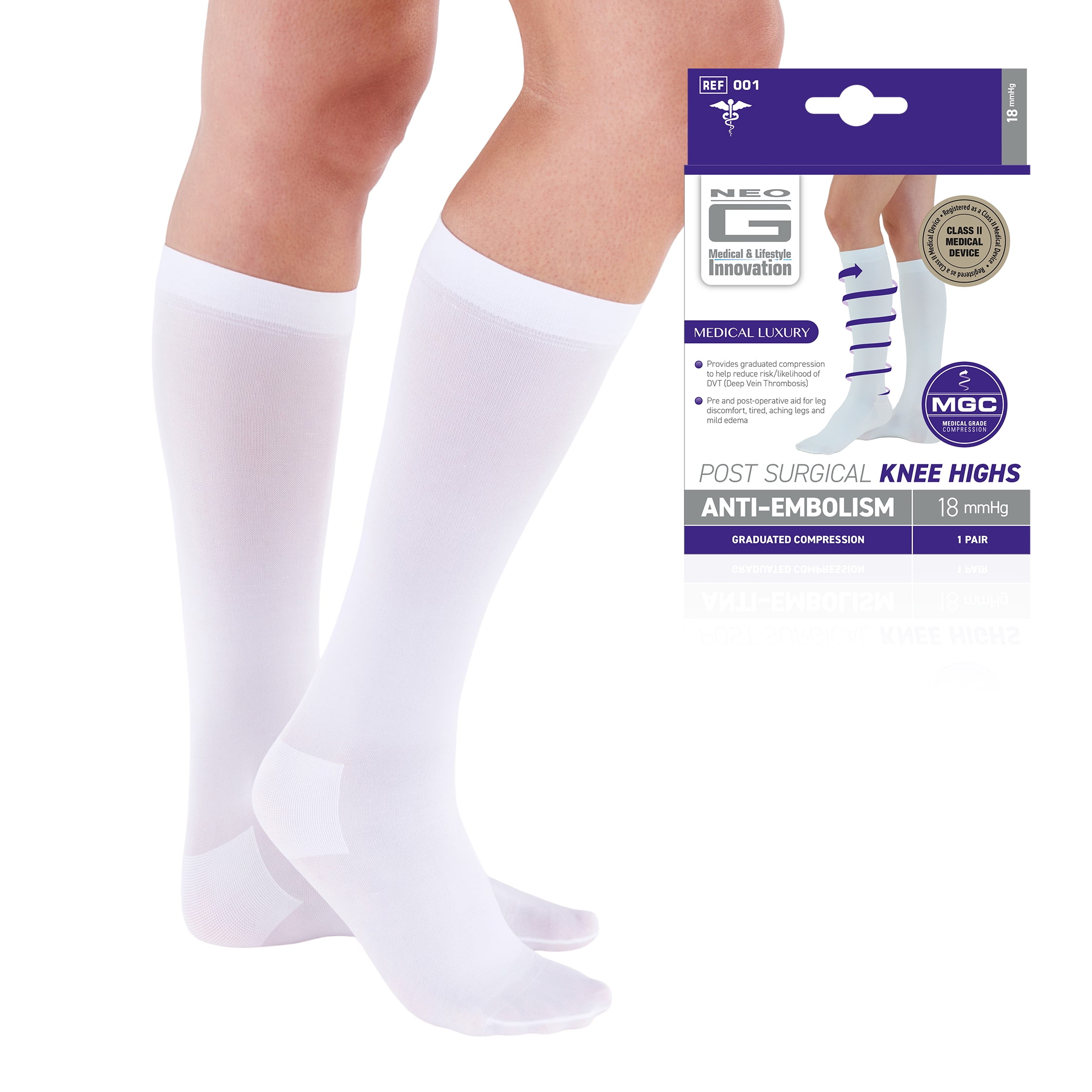 Neo G Post Surgical Knee High Anti-Embolism Stockings (18mmHg) - Large ...