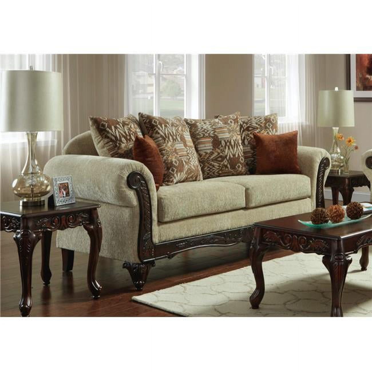 Neo Living NL630-BEIG-15-SOFA Cecilia Ornate Carved Wood Sofa, Beige ...