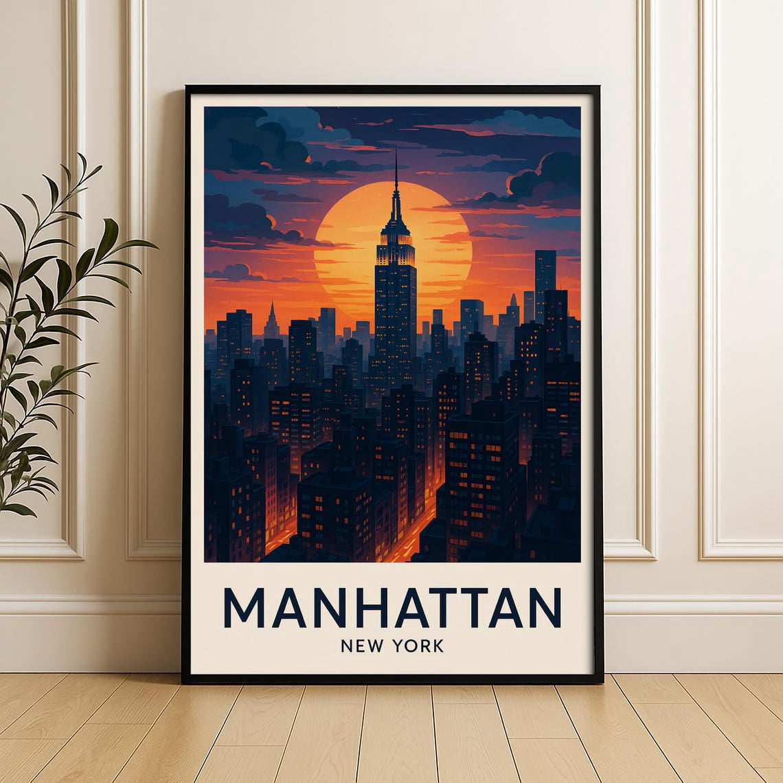 Neo Noir Manhattan Skyline Urban Travel Poster, Stretched Size 8x12 ...