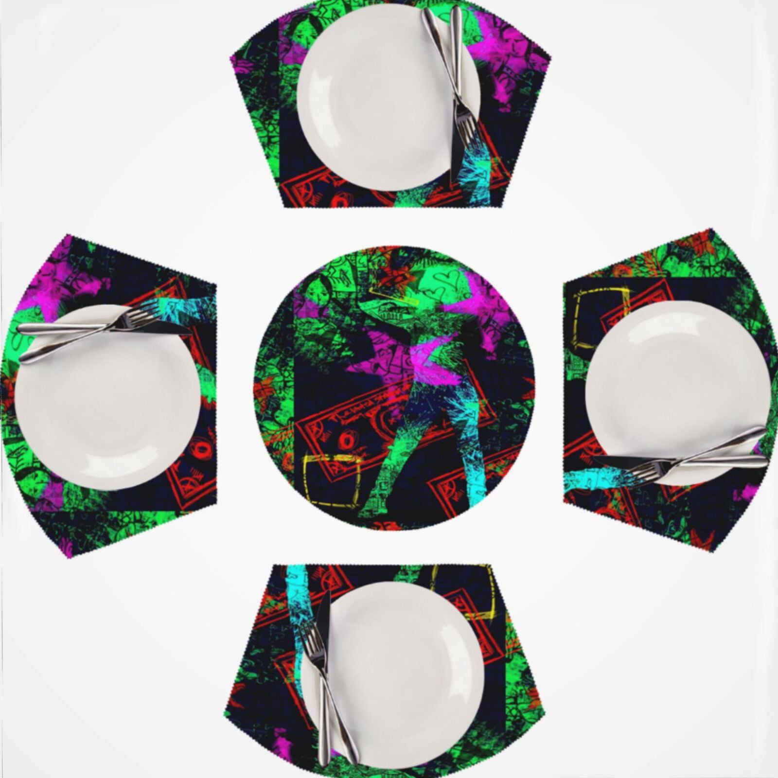 Neo Pop Art Blacklight Glow In The Dark Round Table Placemats Set Of 5 ...
