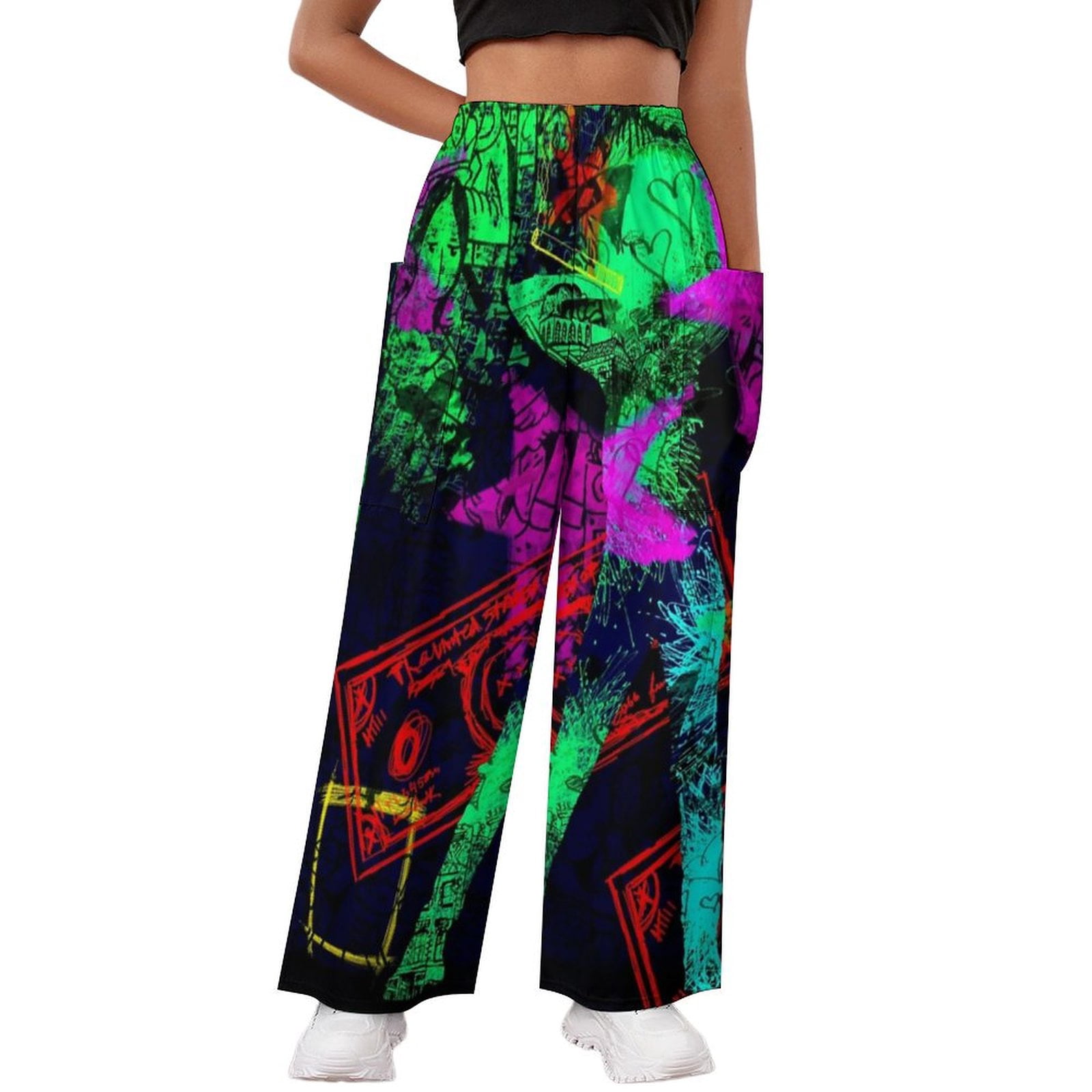 Neo Pop Art Blacklight Glow in The Dark Straight Leg Trousers for Women ...