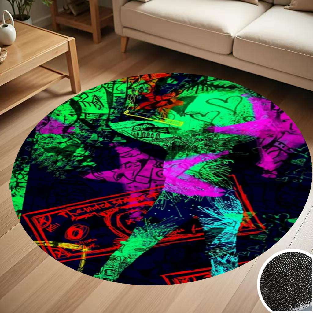 Neo Pop Art Blacklight Glow In The Dark Round Carpet Living Room ...