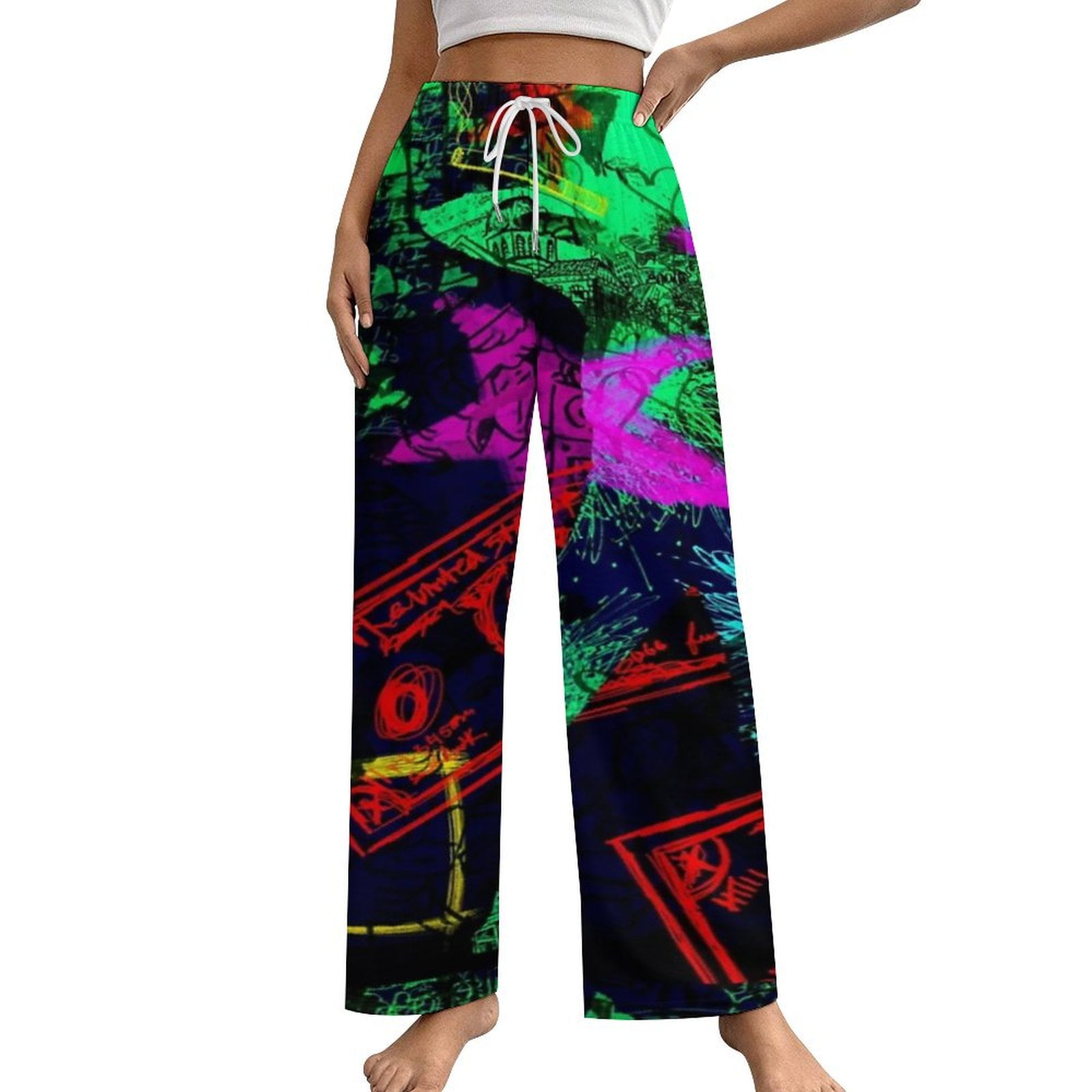Neo Pop Art Blacklight Glow in The Dark Women's Pajamas Pajama Pants ...