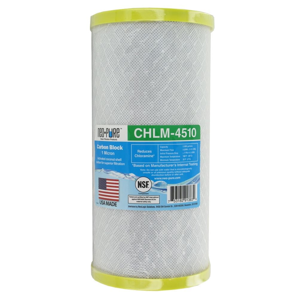 Neo-Pure CHLM-4510 9-7/8" x 4-1/2" Chloramine Carbon Block Filter 1 ...
