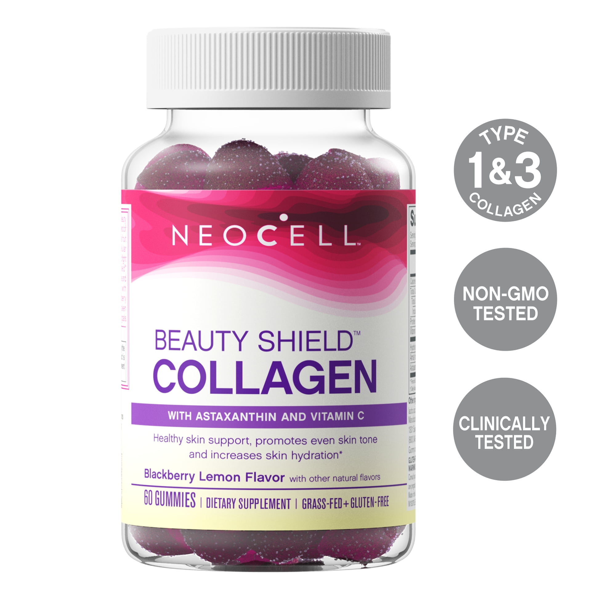 NeoCell Beauty Shield Collagen Dietary Supplement Gummies, Blackberry ...