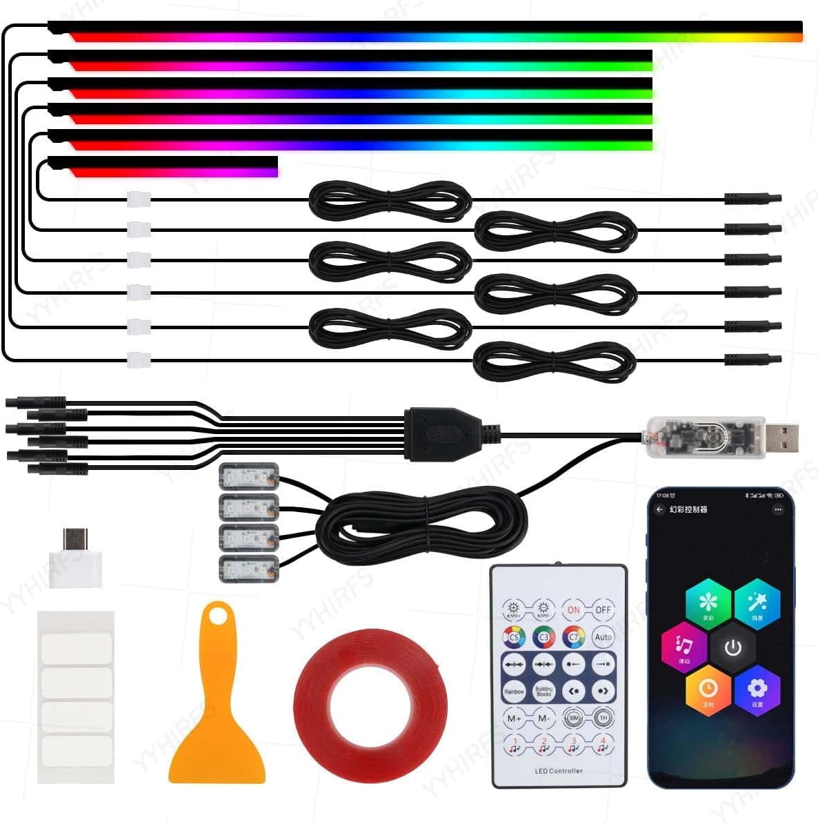 NeoFlow Dynamic RGB Interior Light Kit, 6 Light Strips Kit, Adjustable ...