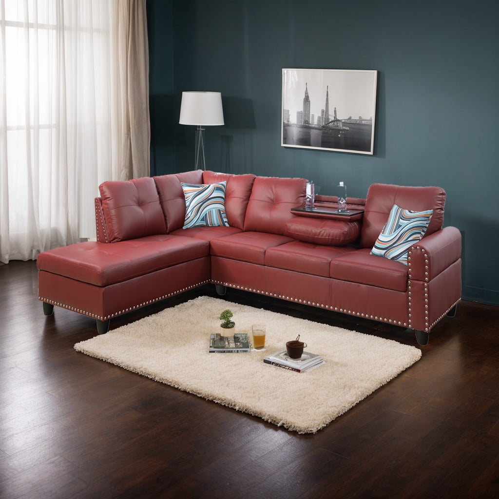 NeoKo Sectional Couch for Living Room Furniture Sets,Red faux leather ...