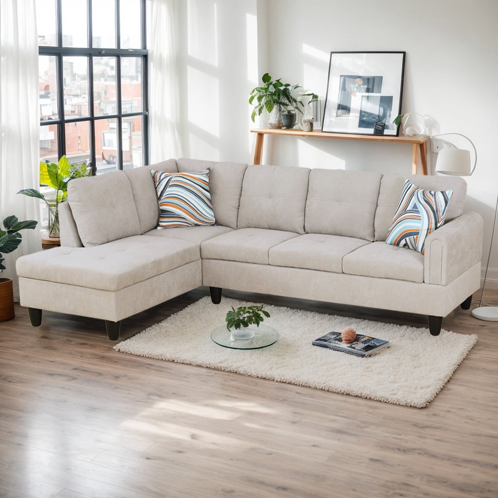 NeoKo Sectional Couch for Living Room Furniture Sets, Light Grey Fluffy ...