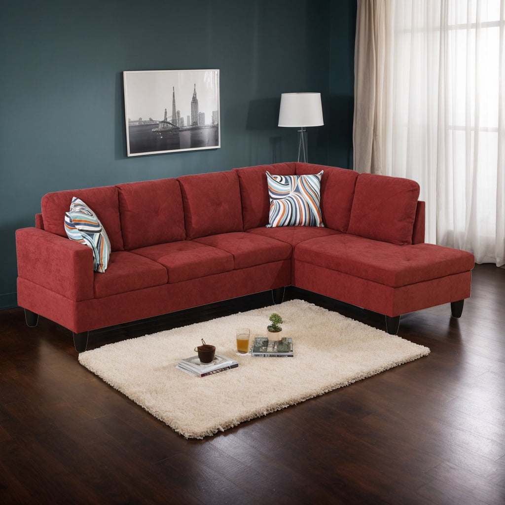 NeoKo Sectional Couch for Living Room Furniture Sets,Red Flannelette L ...