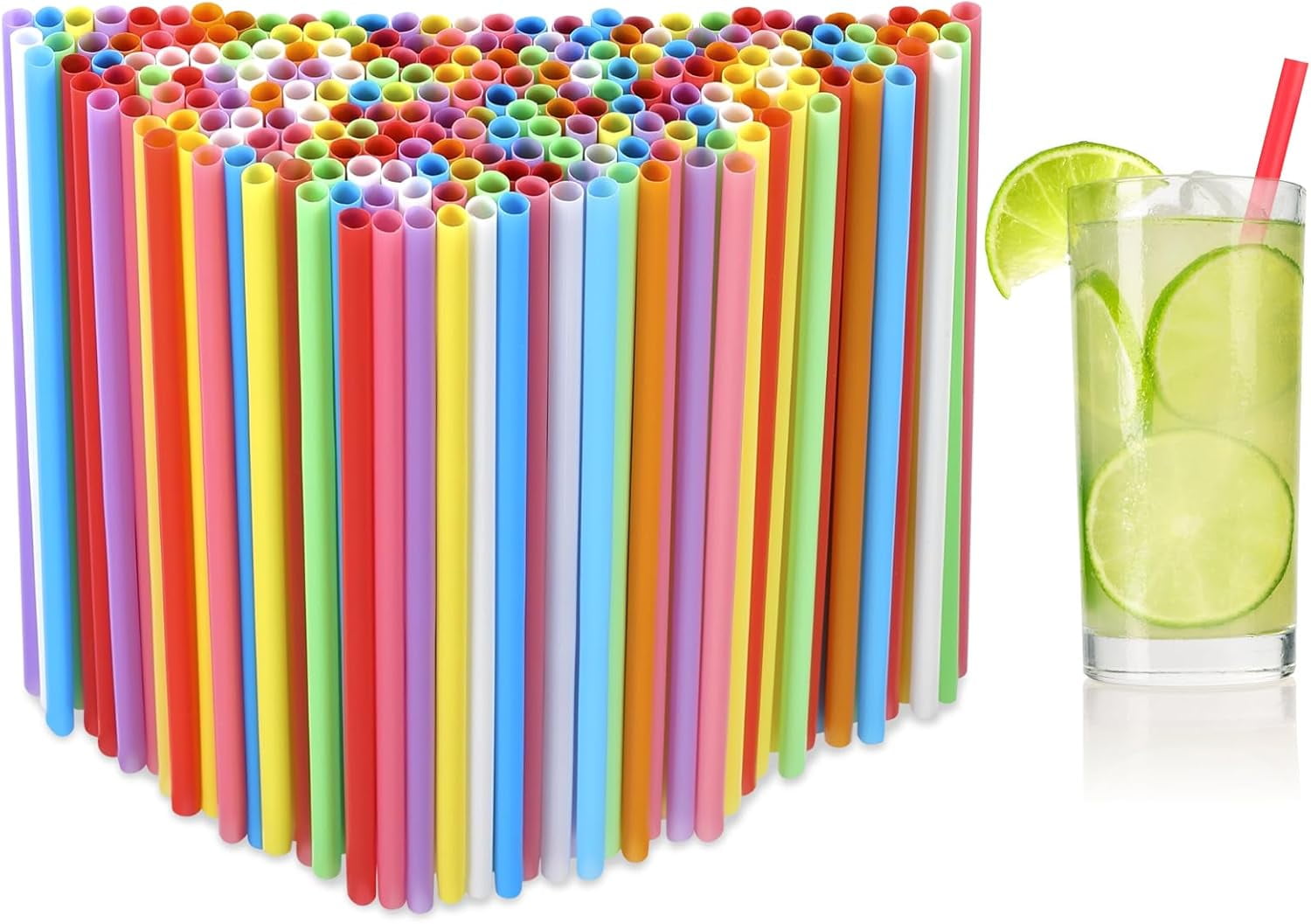 NeoMart-[100 Pcs] Colorful Disposable Drinking Plastic Straws - Long ...