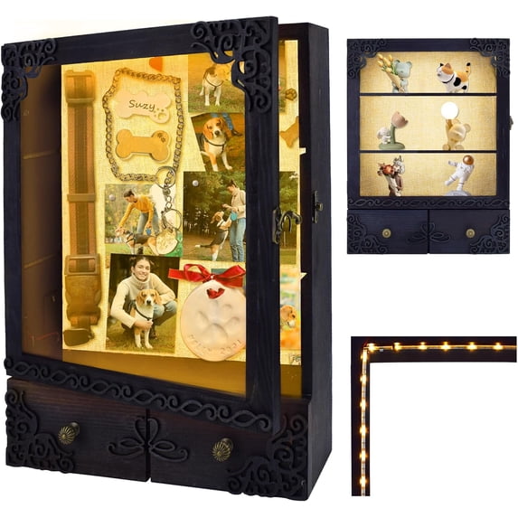 NeoMart-11x16 Shadow Box Frame with Light, Memorial Display Case with ...