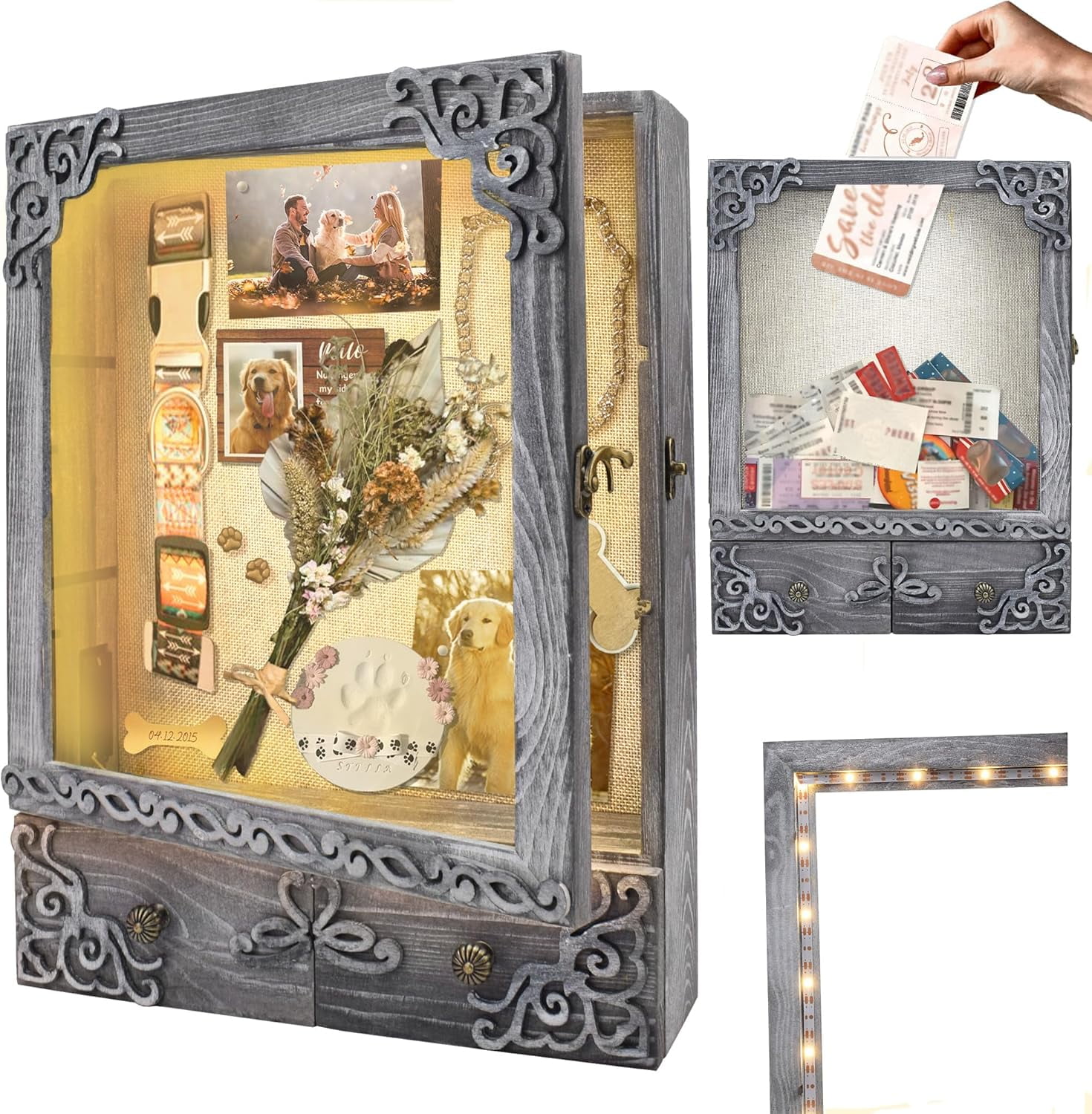 NeoMart-11x16 Shadow Box Frame with Light, Memorial Display Case with ...