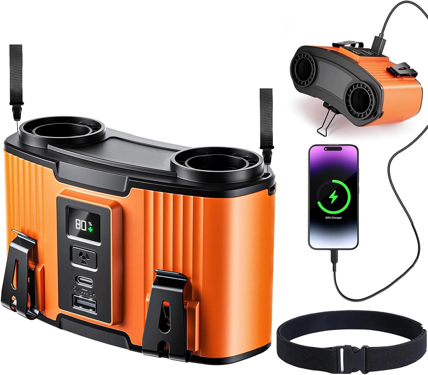 NeoMart 20000mAh Portable Waist Fan Clip-On,10-Speed Rechargeable Belt ...