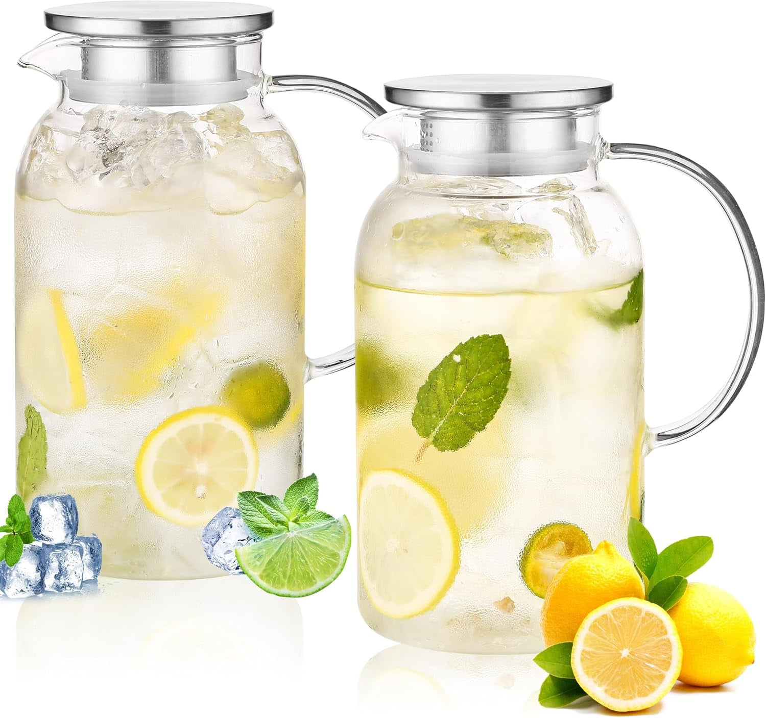 NeoMart - 2Pack 68 oz Glass Pitcher With Lid. Glass Carafe for Hot/Cold ...