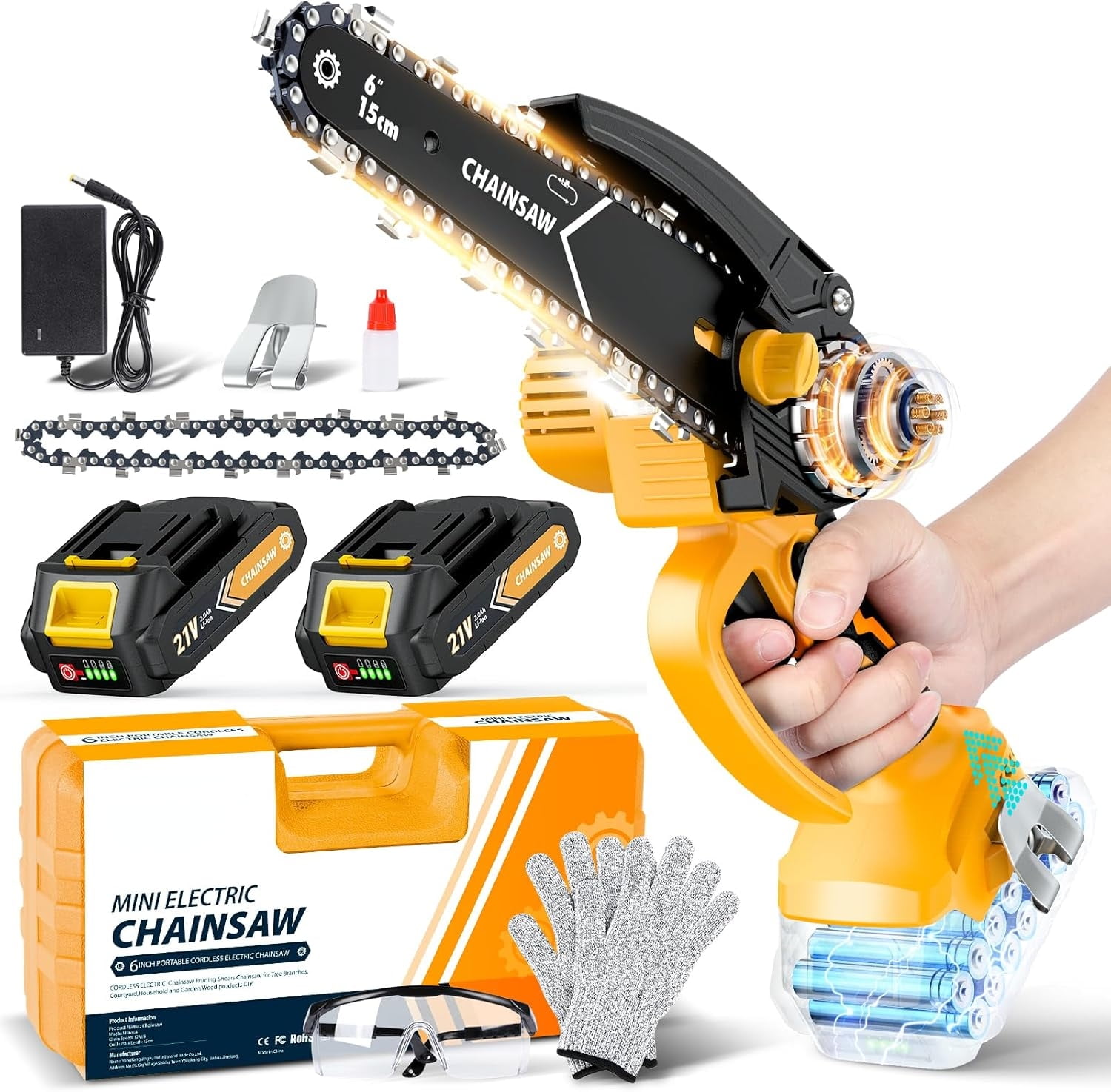 NeoMart 6-Inch Mini Chain saw with 2 Pack 2000mAh Batteries, Portable ...