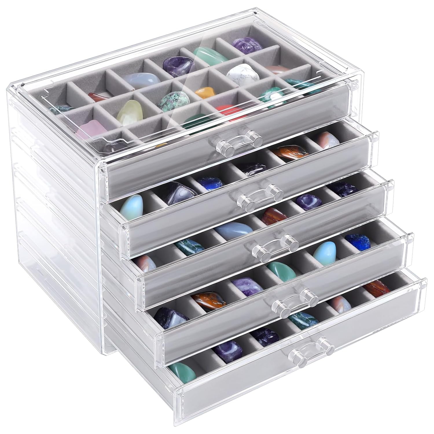 NeoMart - 90 Grid Rock Collection Box Clear Acrylic Display Case for ...