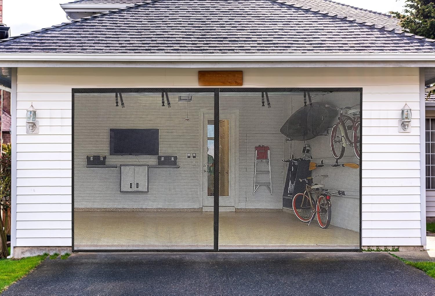 NeoMart Garage Screen Doors for 1 Car Garage-9x8ft Fiberglass 1900g/4.2lb Durable Heavy Duty ...