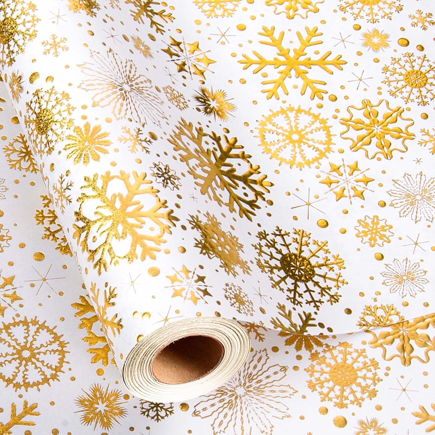 NeoMart Kraft Christmas White Wrapping Paper,Gold Luxury Snowflake ...