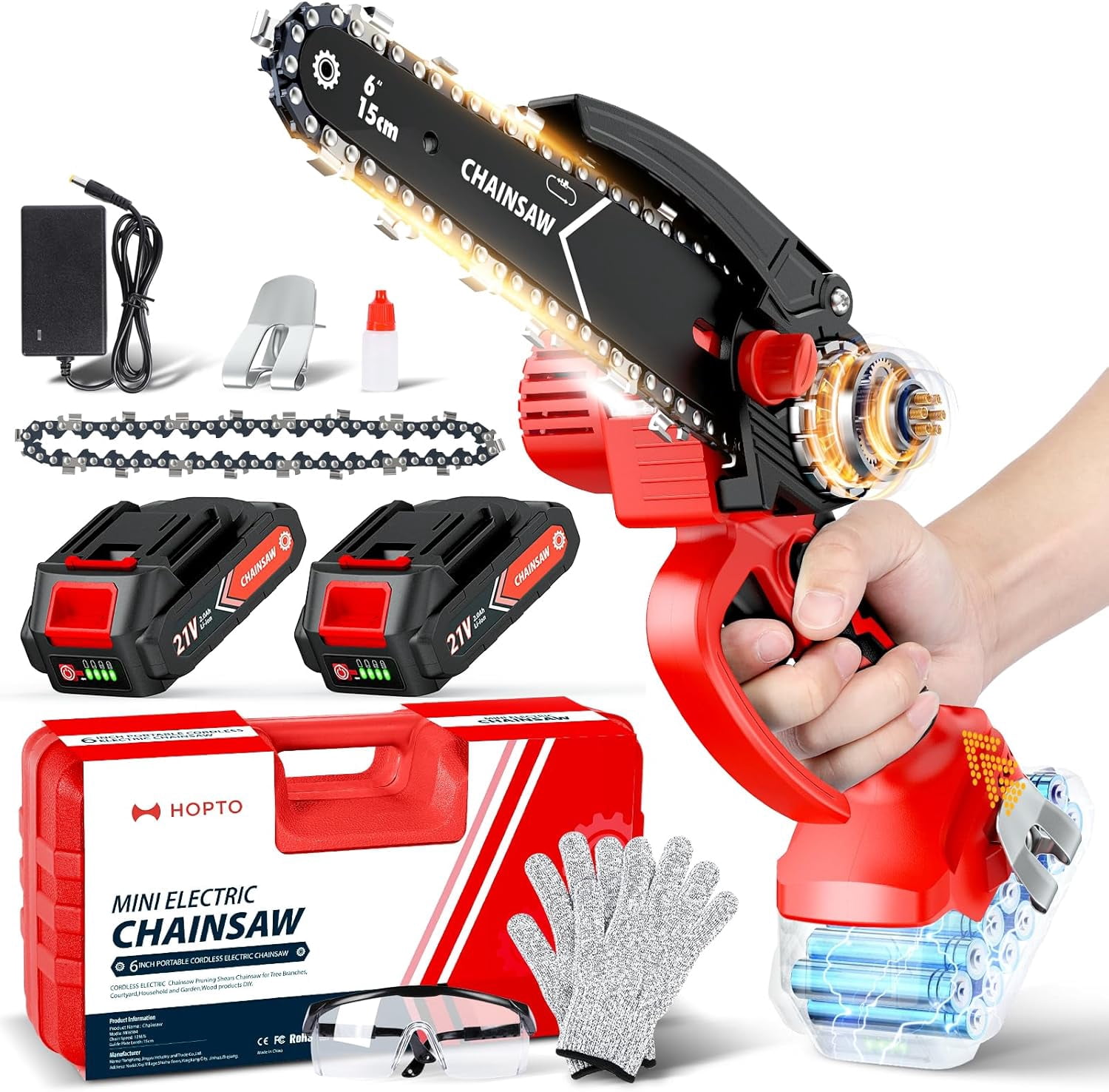 NeoMart Mini Chainsaw, 6-Inch Chain saw with 2 Pack 2000mAh Batteries ...