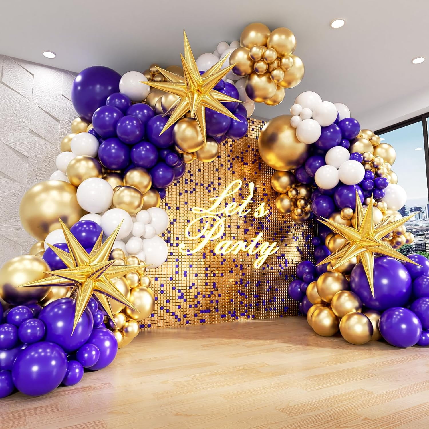 NeoMart Purple and Gold Balloons Garland Arch kit with 3pcs Star ...