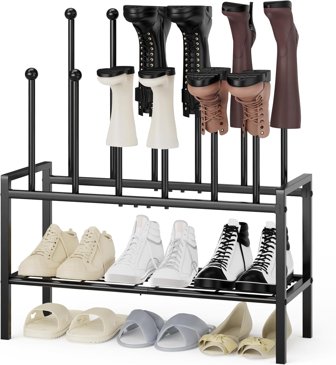 Tall Boot Shoe Rack,FreeStanding Metal Shoe Racks with 12 Long Posts ...