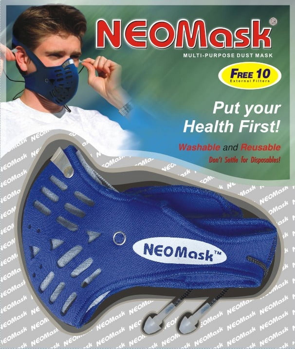 NeoMask - Neoprene Mask with 2 Carbon Filters and 10 External filters ...