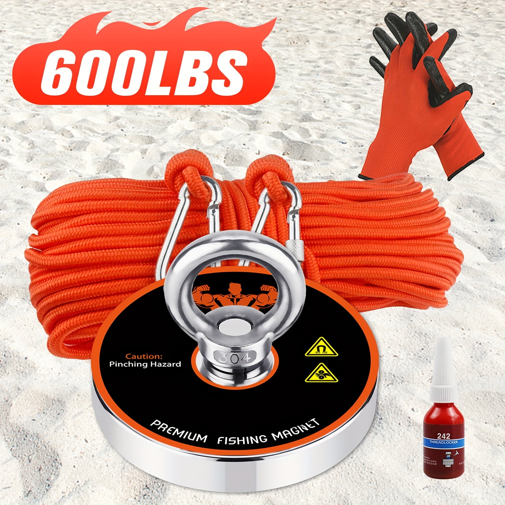 Neodymium Fishing Magnets Kit, 500 LBS Pulling Force Magnet Fishing Kit ...