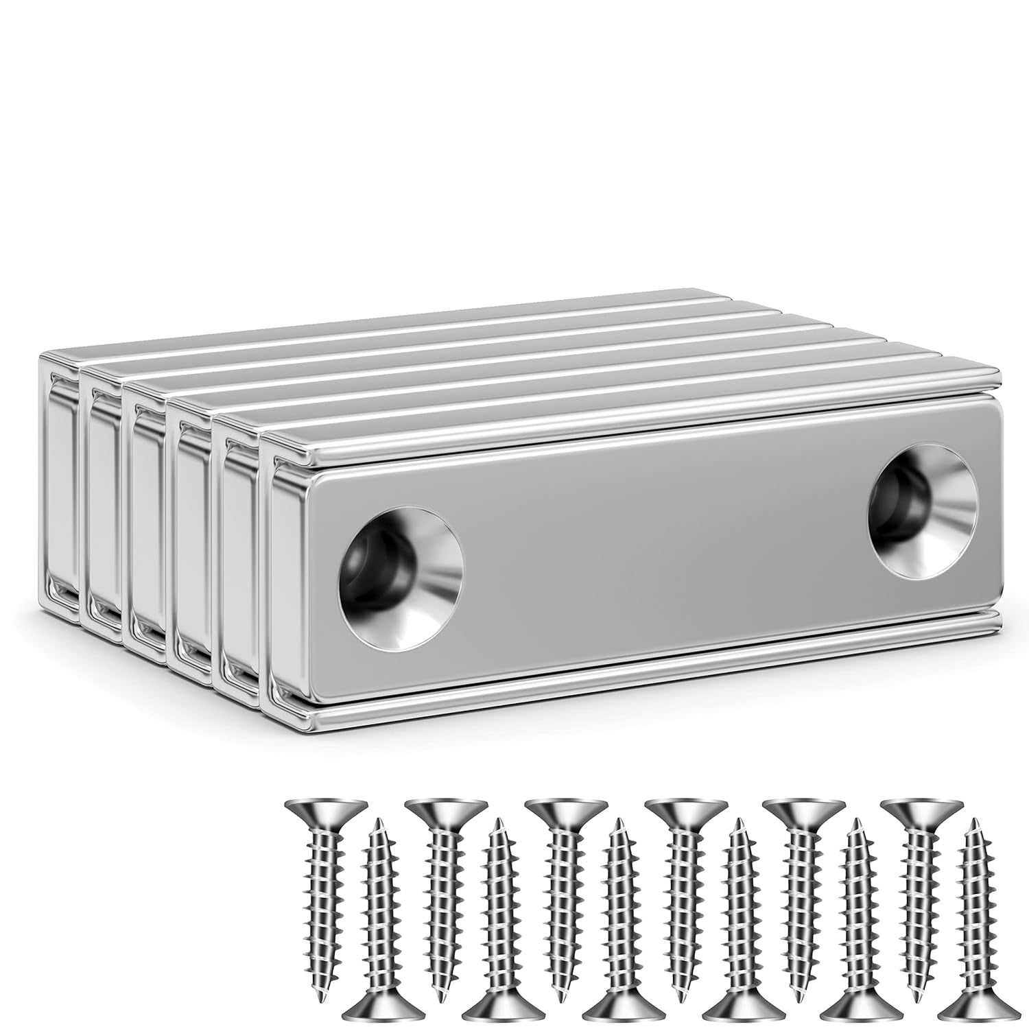 Neodymium Rectangular Countersunk Magnets, 2.36" x0.53'x0.2-0.25 ...