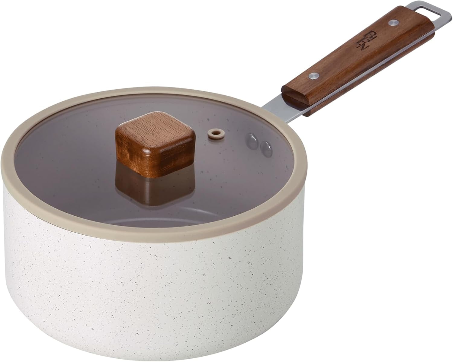 Neoflam BIEN Nonstick Saucepan with Glass Lid (2QT), Induction Compatible, Wooden Handle, 7 Inch ...