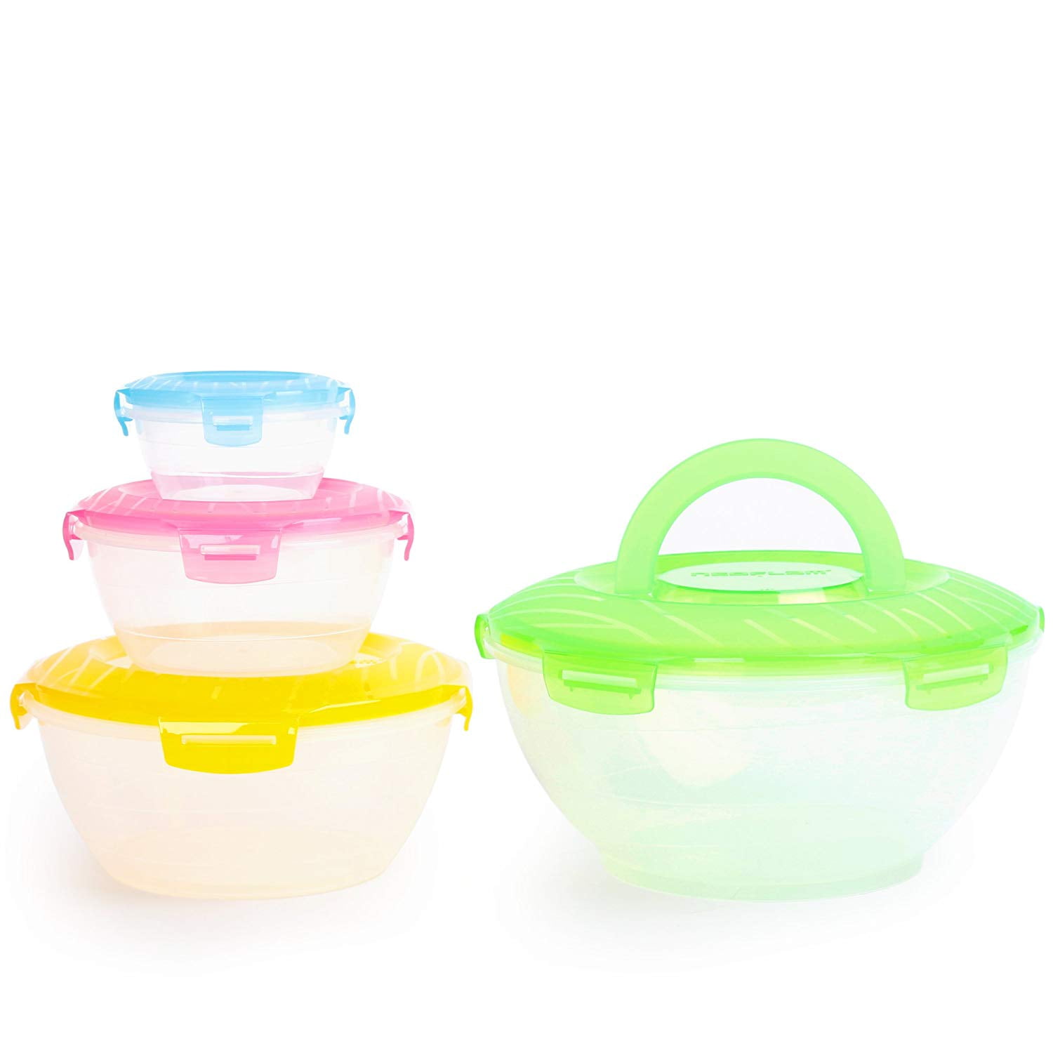 Neoflam Food Storage Plastic Fiesta Bowls with Lid (8pc set) | Nestable ...