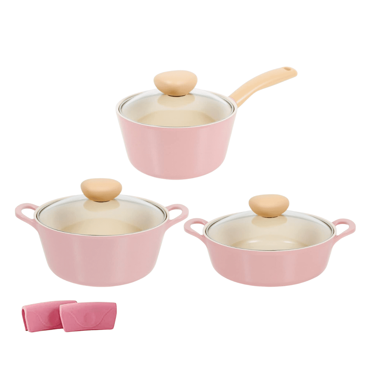 Neoflam Retro Pink Pot Set | 18cm Saucepot, 22cm Low Pot, 22cm ...