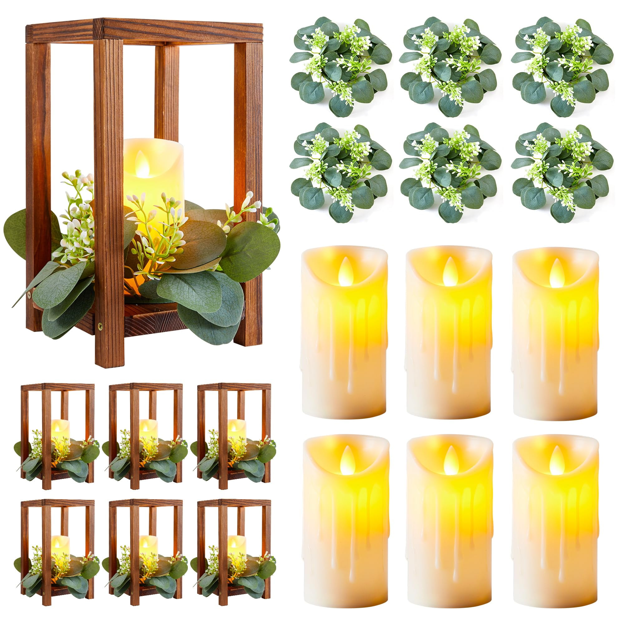 Neoflavie 6 Set/18 Pcs Wooden Wedding Lantern Centerpiece 6 Wooden ...